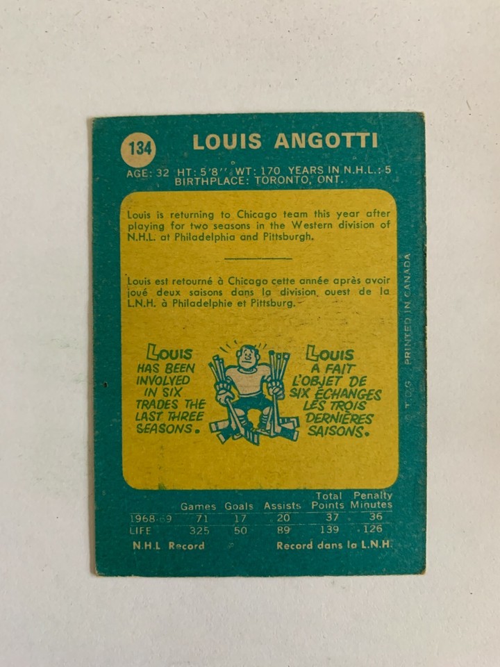 1969-70 O-Pee-Chee #134 Lou Angotti - Chicago Blackhawks (inv.6) | eBay