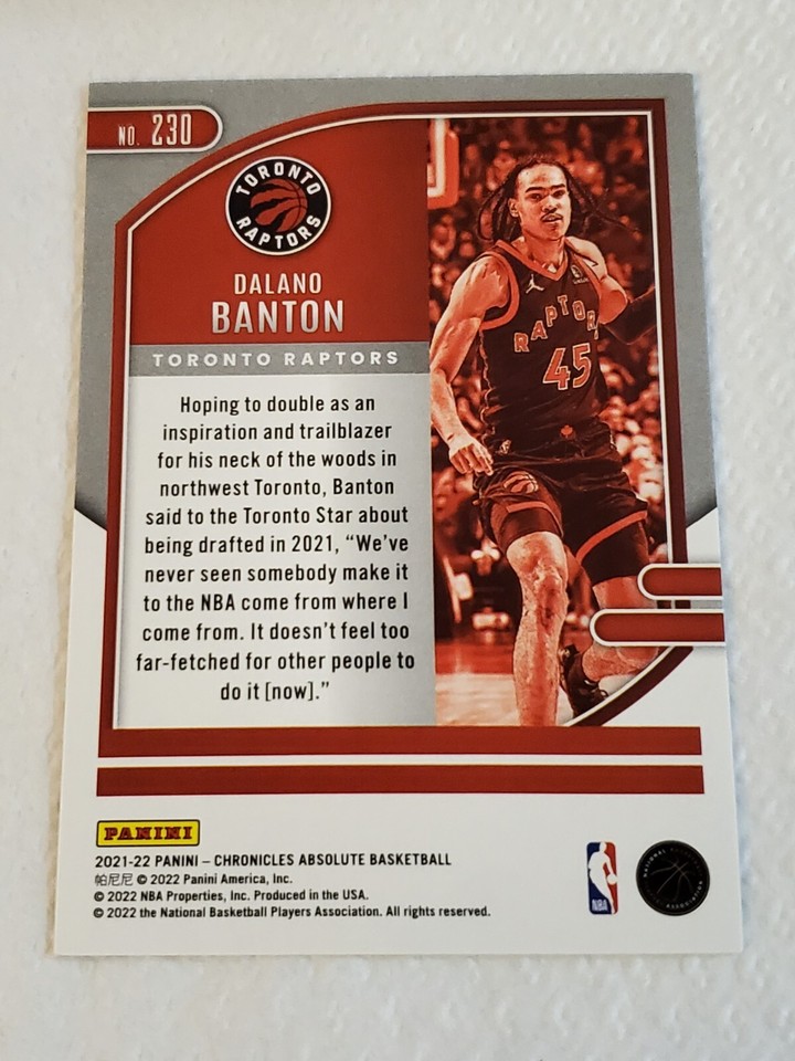 2021-22 Panini Chronicles Absolute Dalano Banton #230 (RC) - Toronto ...
