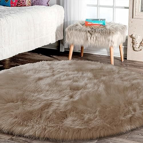 8ft Round Rug Light Brown Rugs for Bedroom Fluffy Shag 8 x 8 ft Round ...