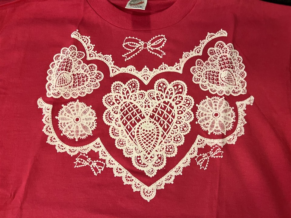 #3 VINTAGE 90'S JERZEES T-SHIRT HOT PINK WITH PRINTED WHITE LAVE HEARTS ...