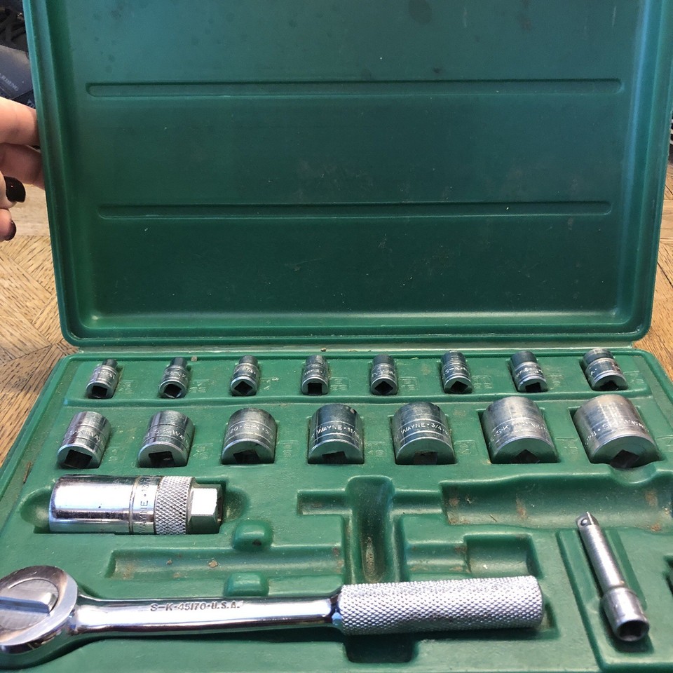 S-K Partial 3/8 1/4 inch SAE Drive Socket Set Green Plastic Case | eBay
