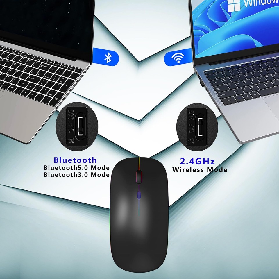 Wireless Bluetooth Mouse Rechargeable LED Silent Slim Laptop Mouse ...