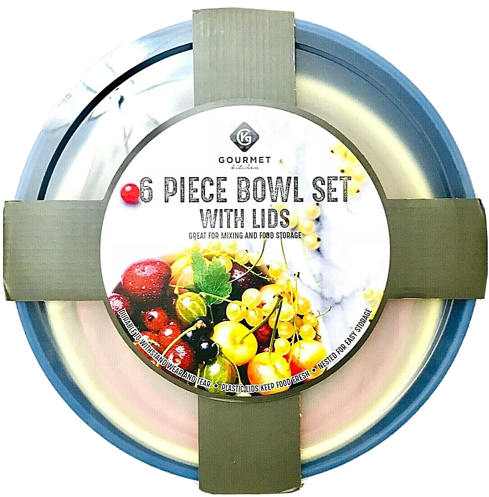 Damaged Lid Gourmet Kitchen 6 Pc Multicolored Bowl Set & Lids Nested ...