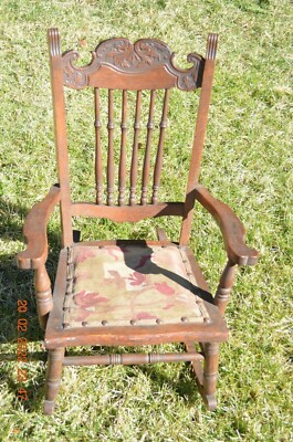 Antique Oak Rocking Chair Childs Press Back rocker 1880s THE BEST | eBay