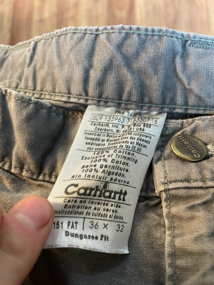 Carhartt Dungaree Fit Cargo Green Gray Thrashed Distressed B151 FAT ...