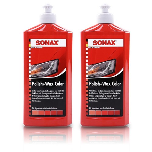 2x 500ml SONAX POLISH & WAX COLOR ROT AUTOPOLITUR LACK AUTO POLITUR ...
