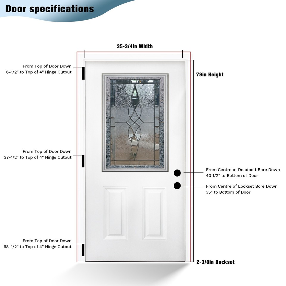 36x80 Fiberglass Entry Door, 2-Panel, Decorative Glass, LH Inswing ...