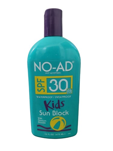 NO-AD SPF 30 Kids Sunscreen Sunblock Lotion Waterproof PABA-Free 16 oz ...
