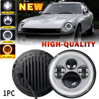 Chrome 7Inch Round LED Headlight Hi/Lo For Datsun 240Z 260Z 280Z 280ZX ...