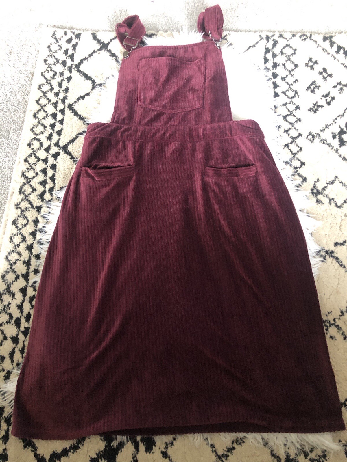 Polagram Ribbed Velour Jumper Overall Dress Large Burgundy Adjustable ...