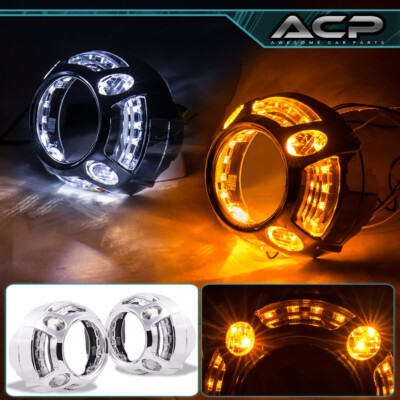 LED Angel Eyes DRL White Amber Universal Headlights Halo Ring Projector ...
