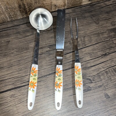 VTG EKCO Stainles Steel Country Garden Floral Kitchen Utensils Set of 3 ...