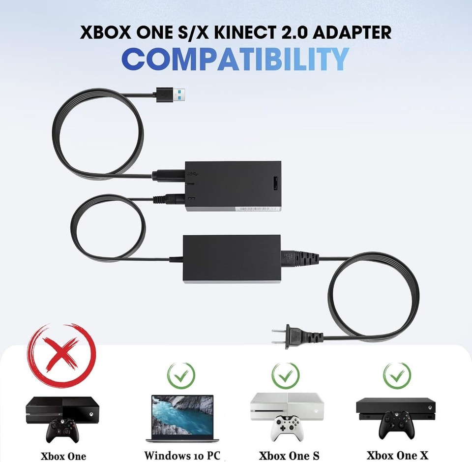 Kinect 2.0 Power Adapter for Xbox One S/X & PC Windows 10/8.1/8 Sensor ...