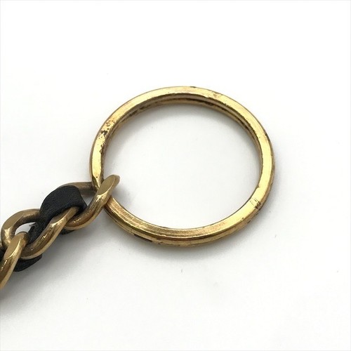 CHANEL Logo Triangle Plate Leather Chain Keyring Gold Black | eBay