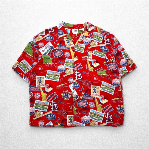 Lee SPORT 90s MLB Open Collar Hawaiian Shirt XL Red Rayon Patterned | eBay