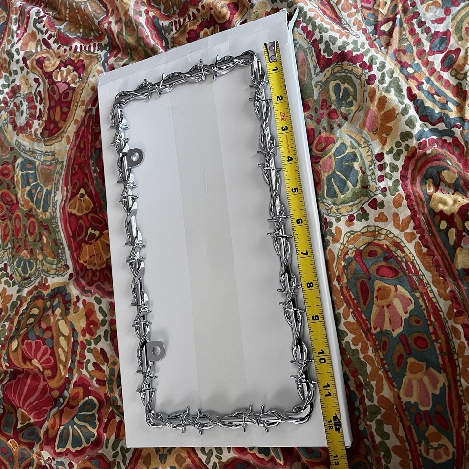 New Barb Barbed Wire License Plate Frame Chrome Silver Acrylic Thin ...