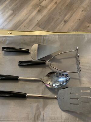 Vintage Ekco Chromium Utensil Lot Black Plastic Handle. 4 Utensils In ...