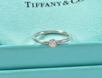 Tiffany & Co Platinum Diamond Bezet Band Ring Size 5 Boxed Solitaire ...