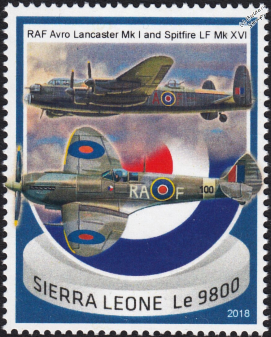 RAF AVRO LANCASTER Mk.I & SPITFIRE LF Mk.XVI Aircraft Stamp (2018 ...
