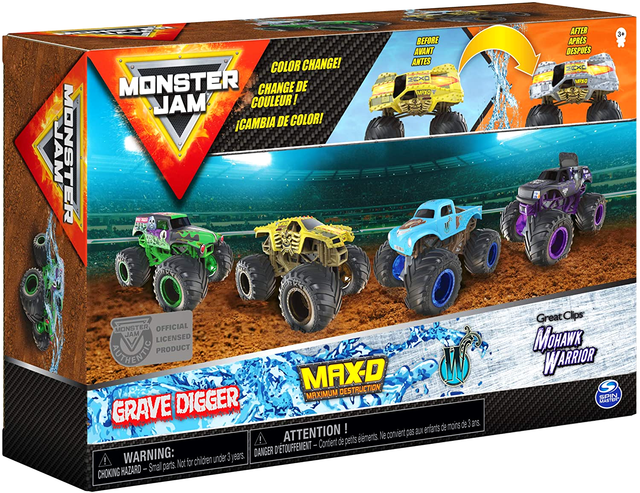 4 Pack Monster Jam Official Reveal The Steel Color Changing Die Cast ...