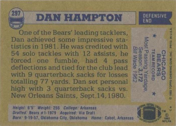 1982 Topps Dan Hampton #297 for sale | eBay
