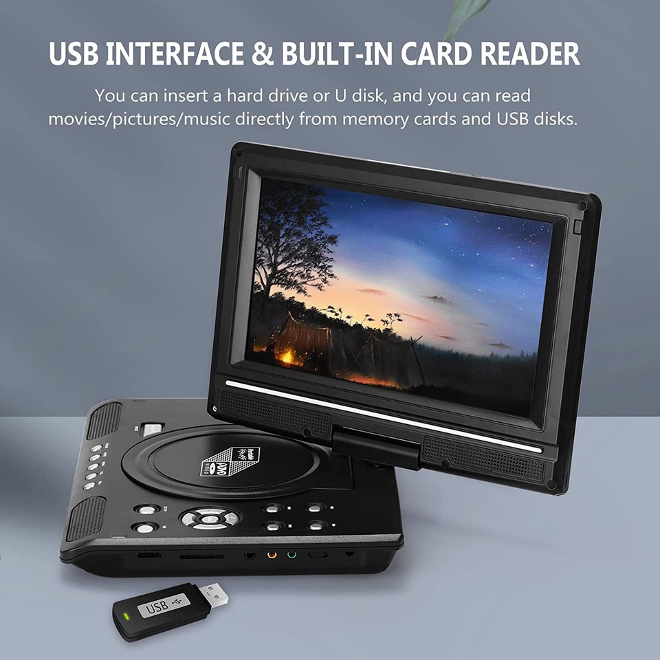 NEW Portable DVD Player HD CD TV Player 270° LCD Widescreen Card Reader ...