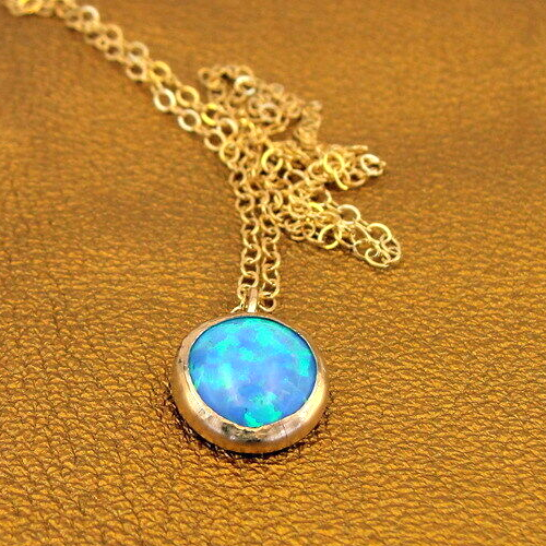 Blue opal Pendant 14k Yellow Gold Fill Handmade Modern Classy Hadar ...