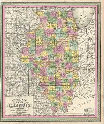 1854 Mitchell Map of Illinois | eBay