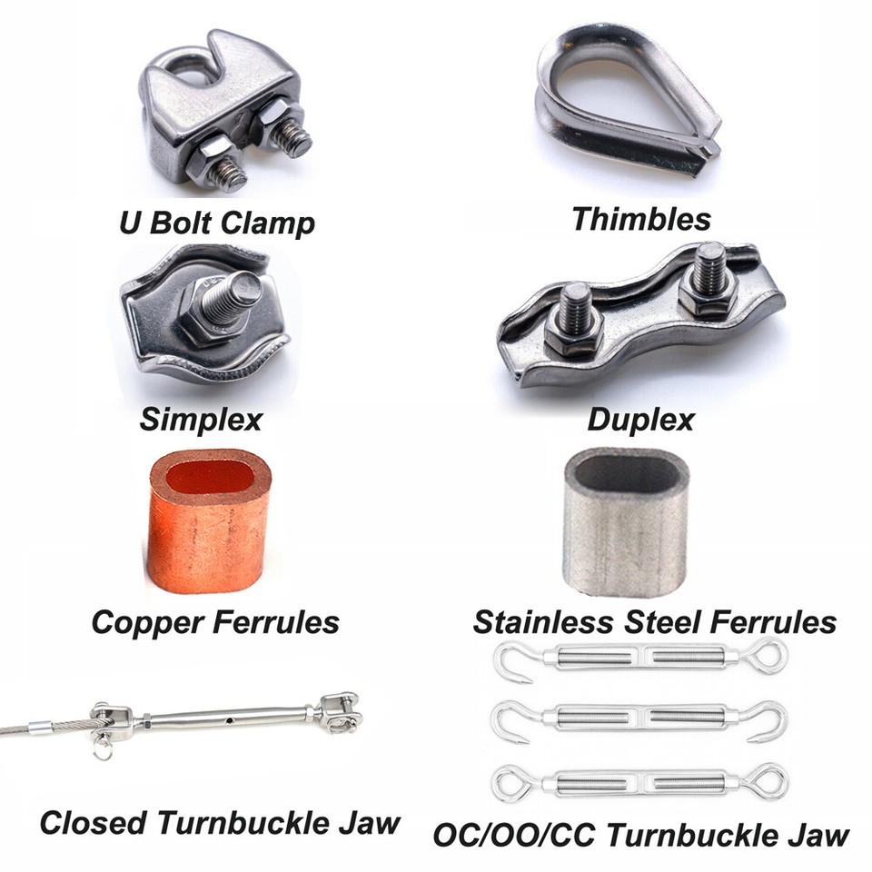 Wire Rope Cable Clamp Thimble U Bolt Turnbuckle Tensioner 316 Stainless ...