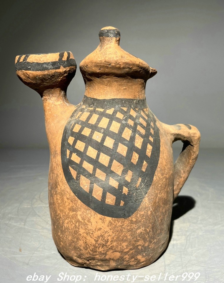 8.2" Chinese Neolithic Majia Kiln Culture Pottery Beast Face Wine Pot ...