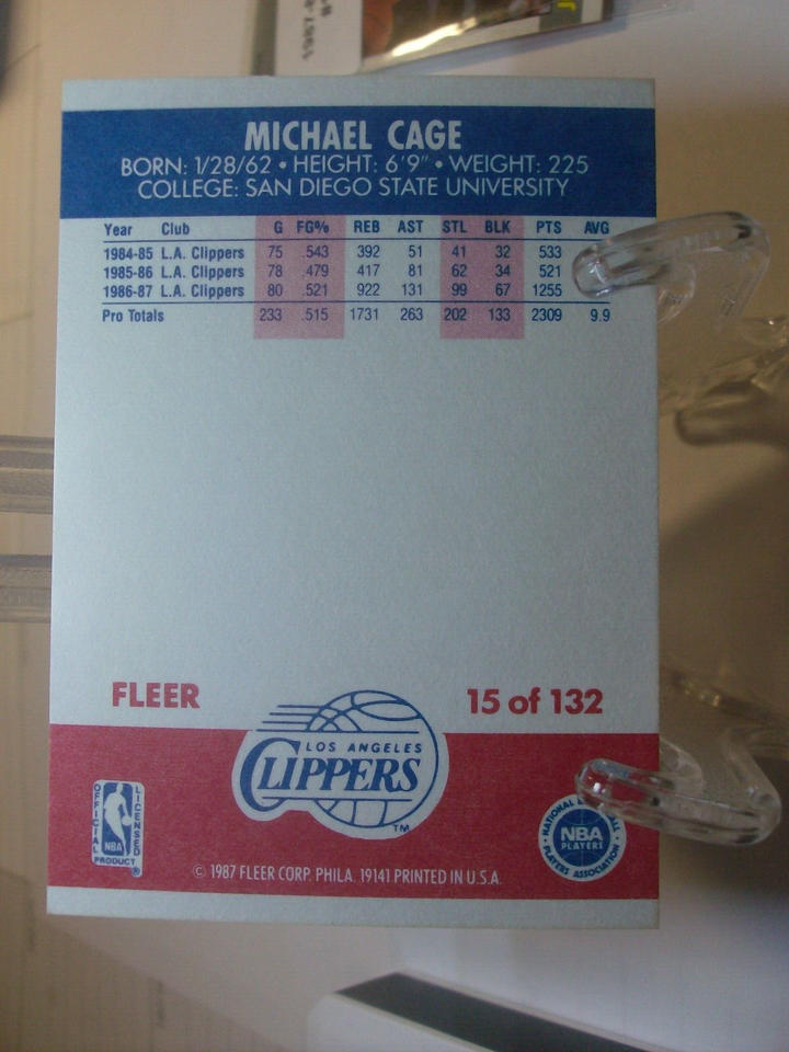 1987-88 Fleer Basketball #15 - Michael Cage RC - Los Angeles Clippers ...