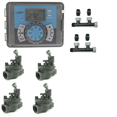 Orbit 4 Station Irrigation Controller Outdoor + 4x Solenoid Valves ...