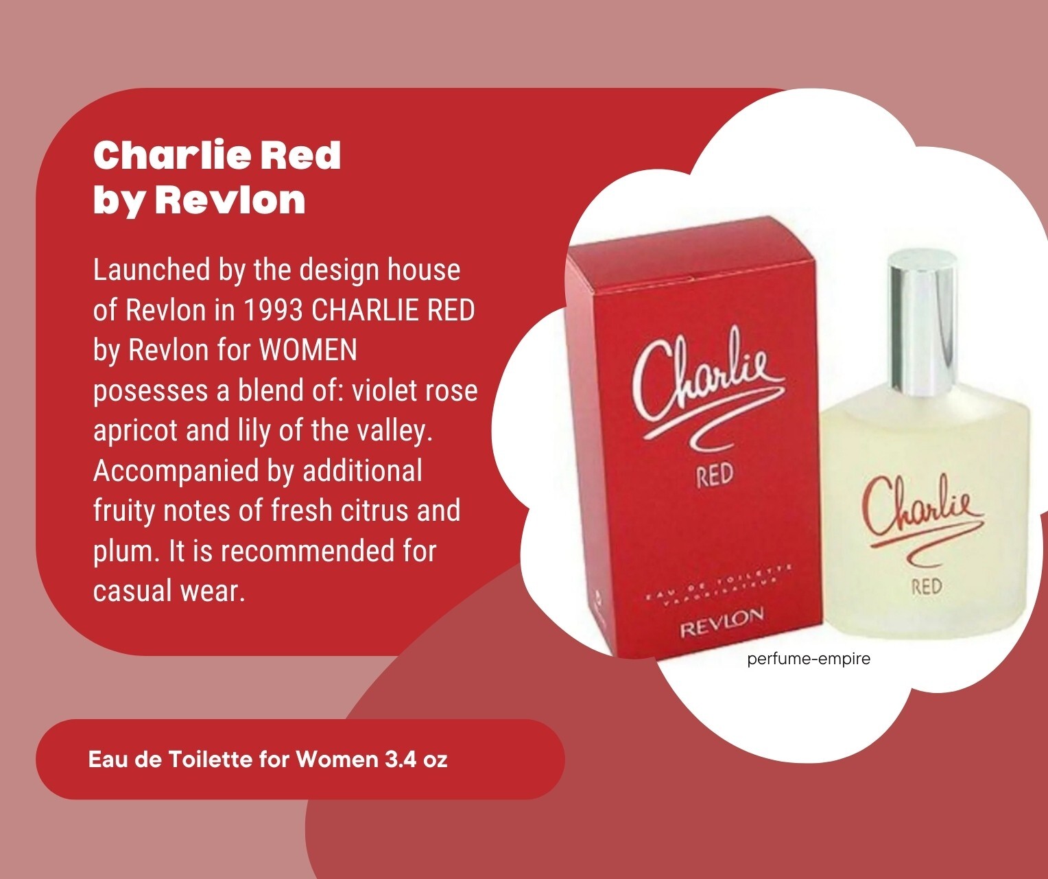 CHARLIE RED by REVLON Perfume 3.4 / 3.3 oz EDT For Women New in Box | eBay