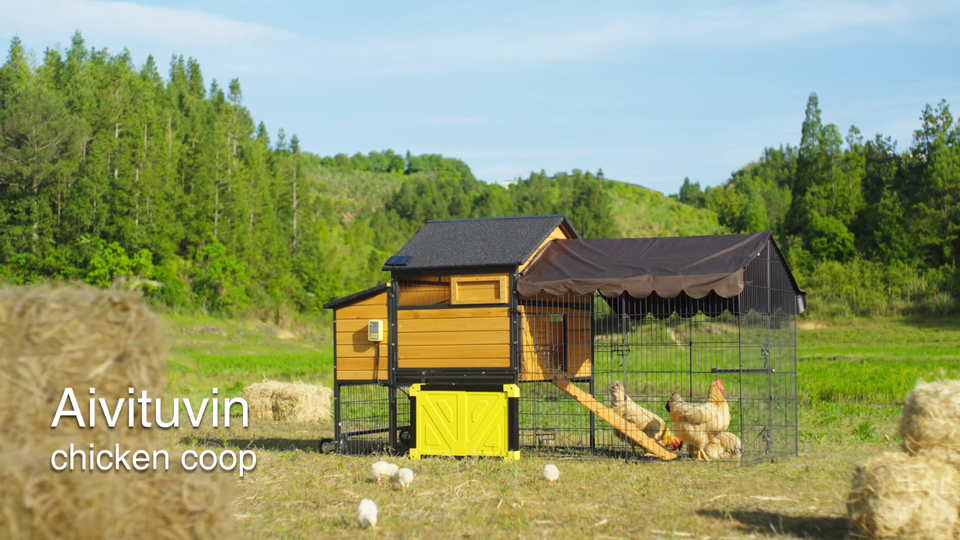 Aivituvin Mobile Chicken Coop 85" Large All-Steel Frame Hen House ...