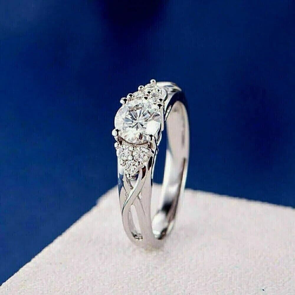 2.00CT Round Lab Created Diamond Engagement Ring 14K White Gold Plated ...