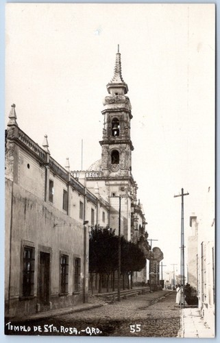 Postcard RPPC Queretaro Mexico Templo De Santa Rosa Church Clock Bell ...