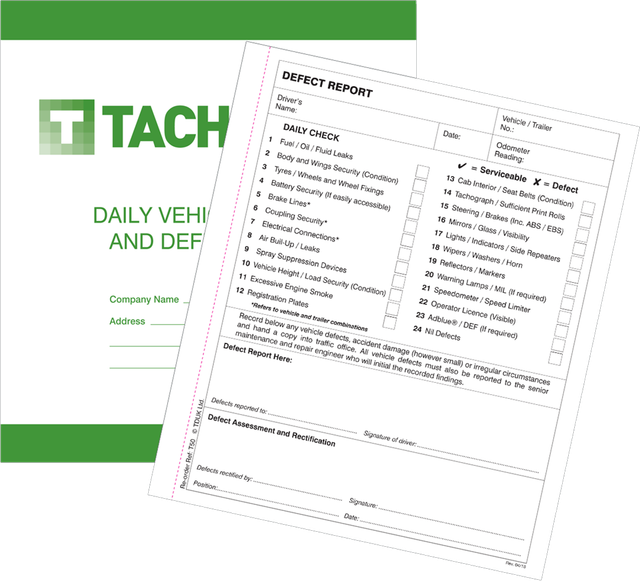 Driver's Defect Book HGV 50 Report Forms Designs Vary.tachograph ...
