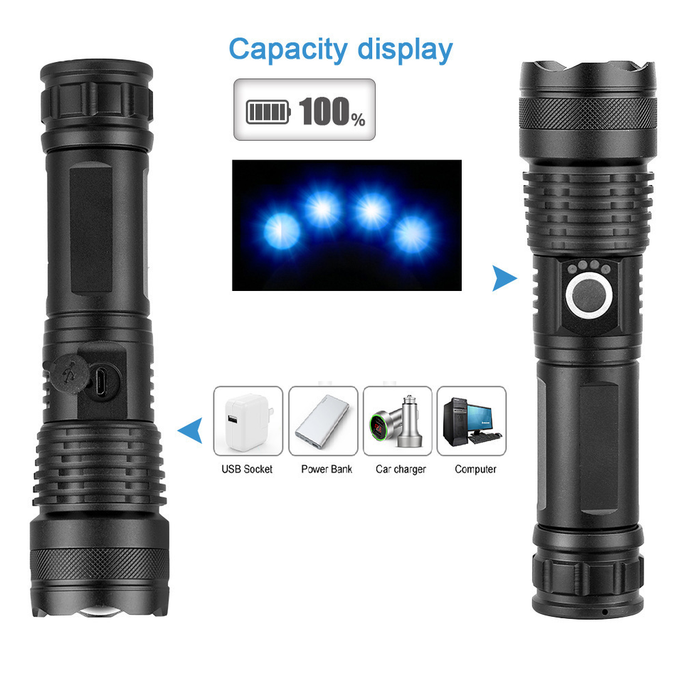 High Powered Super Bright Flashlight LED Rechargeable Torch Lamps MULTI ...