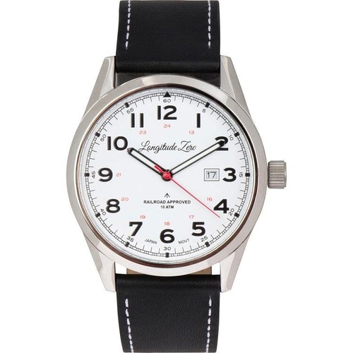 Longitude Zero RAILROAD APPROVED Stainless Steel Watch Black Leather | eBay