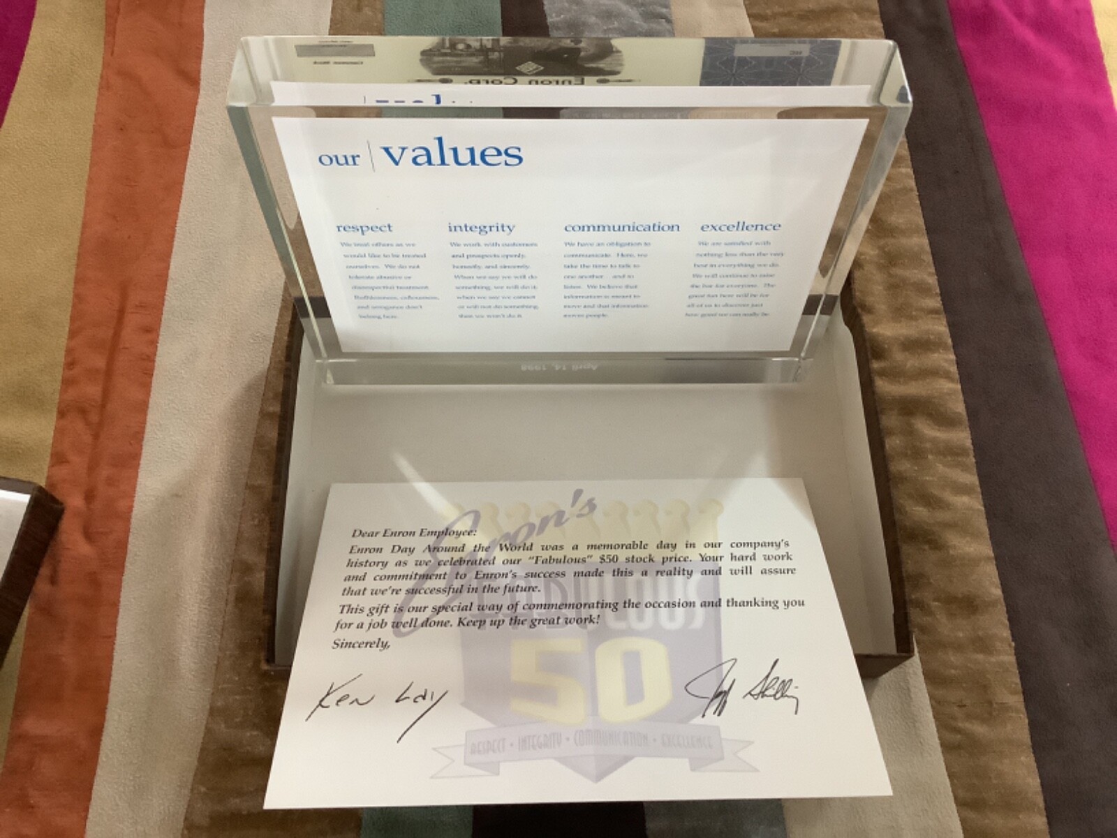 RARE Enron Corp Memento Stock Certificate Employee Gift Lucite ...