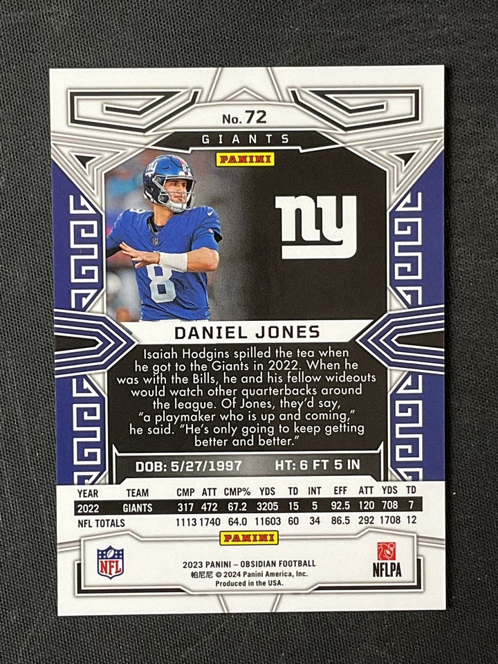 2023 Obsidian #72 Daniel Jones New York Giants Electric Etch Silver | eBay