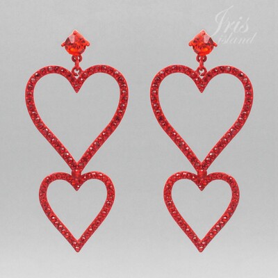 Crystal Rhinestone Red Heart Hoop Drop Dangle Earrings Prom Valentine's ...