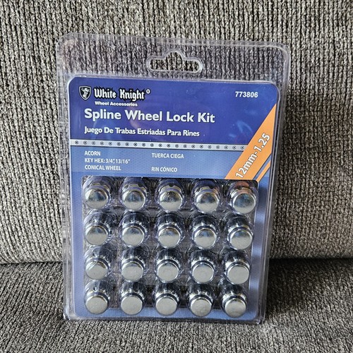 WHITE KNIGHT Spline Wheel Lock Kit 12mm-1.25 Glossy Silver723806 20 ...