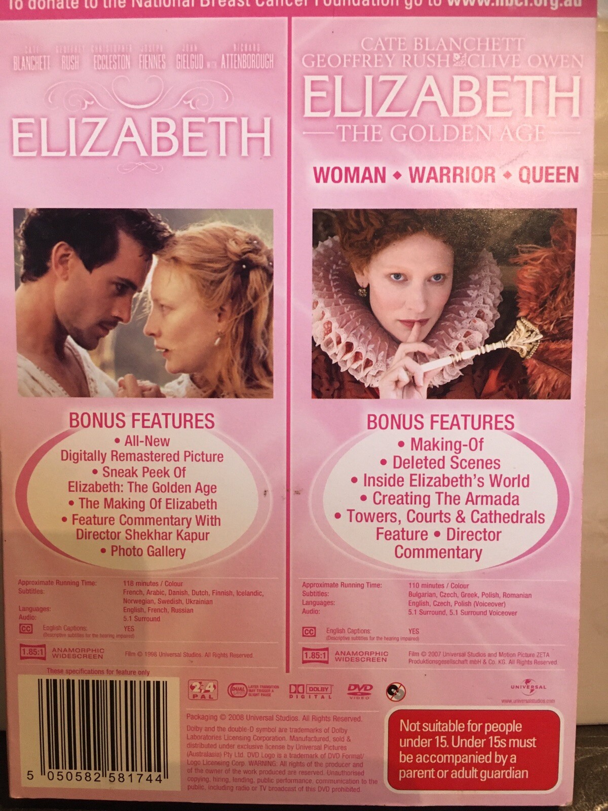 Elizabeth / Elizabeth The Golden Age DVD, 2 Disc, Pink Ribbon | eBay ...