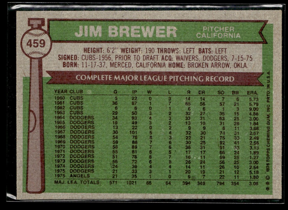 1976 Topps Jim Brewer #459 California Angels | eBay