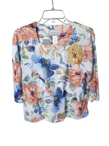 Alfred Dunner Womens Petite Sequined Lace Inserts Watercolor Floral ...