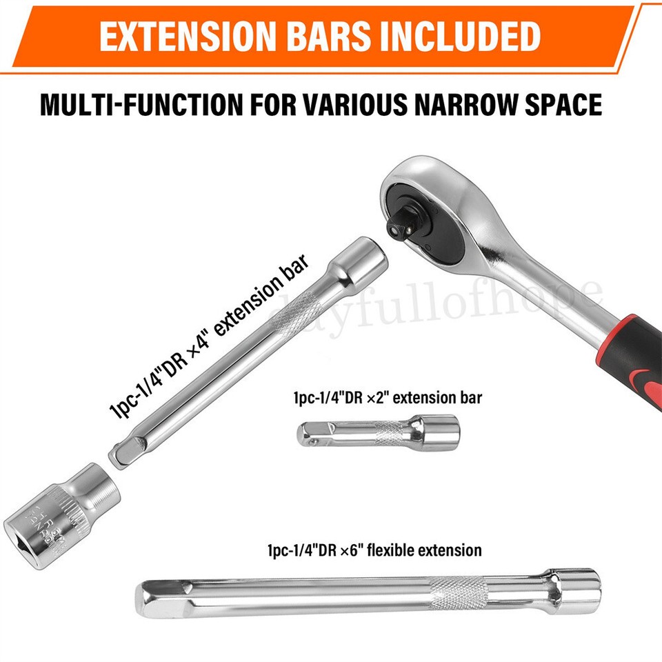 46PCS Socket Set 1/4" Drive Ratchet Spanner Metric Drive Small Socket ...