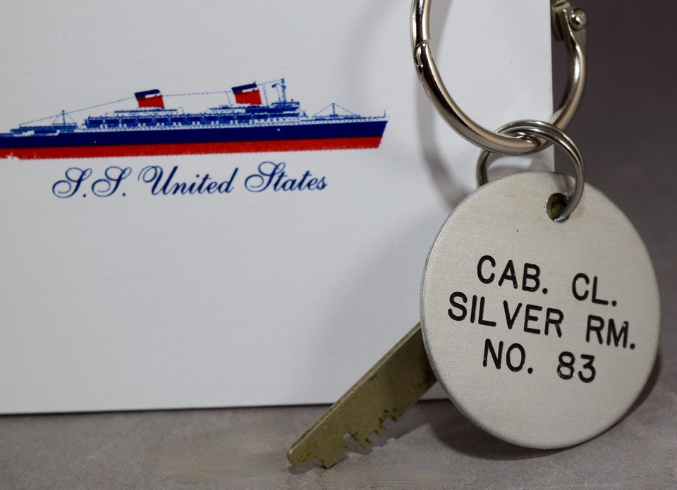 AUTHENTIC SS UNITED STATES SHIP MOSLER ROOM KEY & SILVER RM WINE ORDER ...