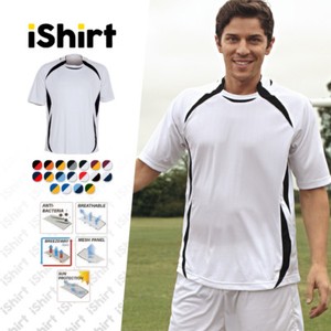 MENS T-SHIRT 100% POLYESTER BREATHABLE CONTOUR MESH PANELS SPORT JERSEY ...