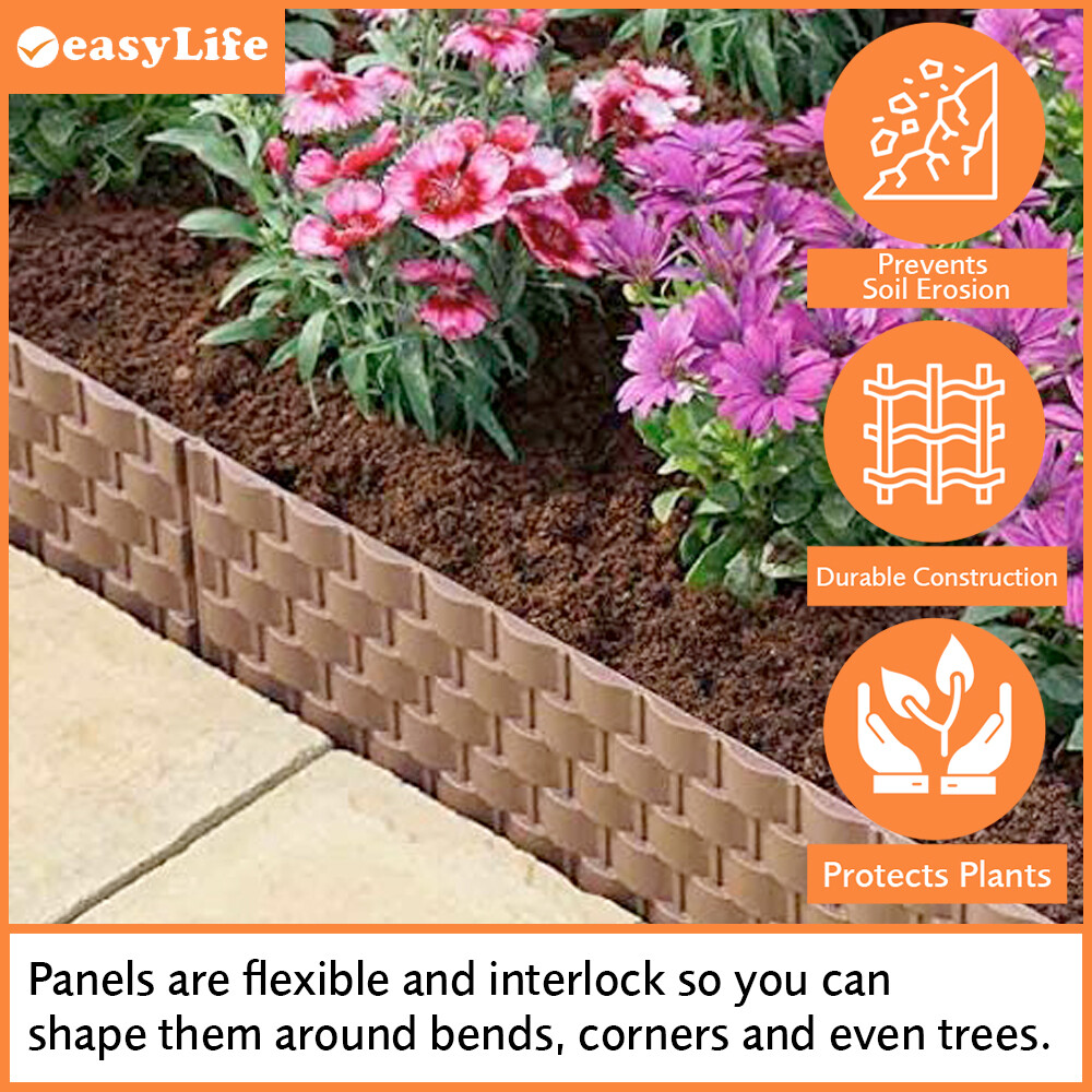 Easylife Lawn Edging Border with Rattan Effect, Pack of 6 Lawn Edging ...